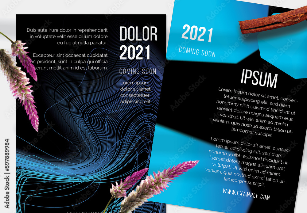 Flyer Layout with Motion Blur and Abstract Glowing Shapes Stock ...