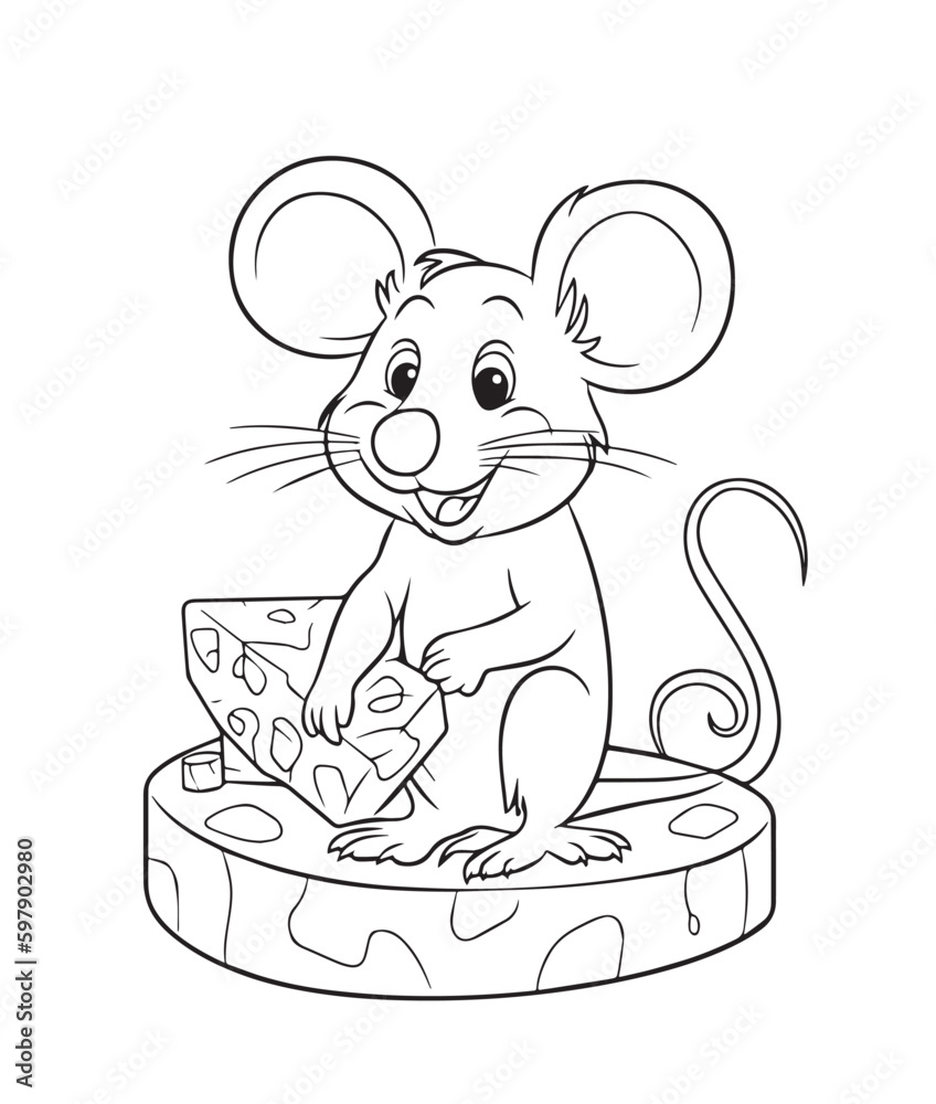 Hand drawn vector coloring page of cartoonish mouse. Coloring page for ...