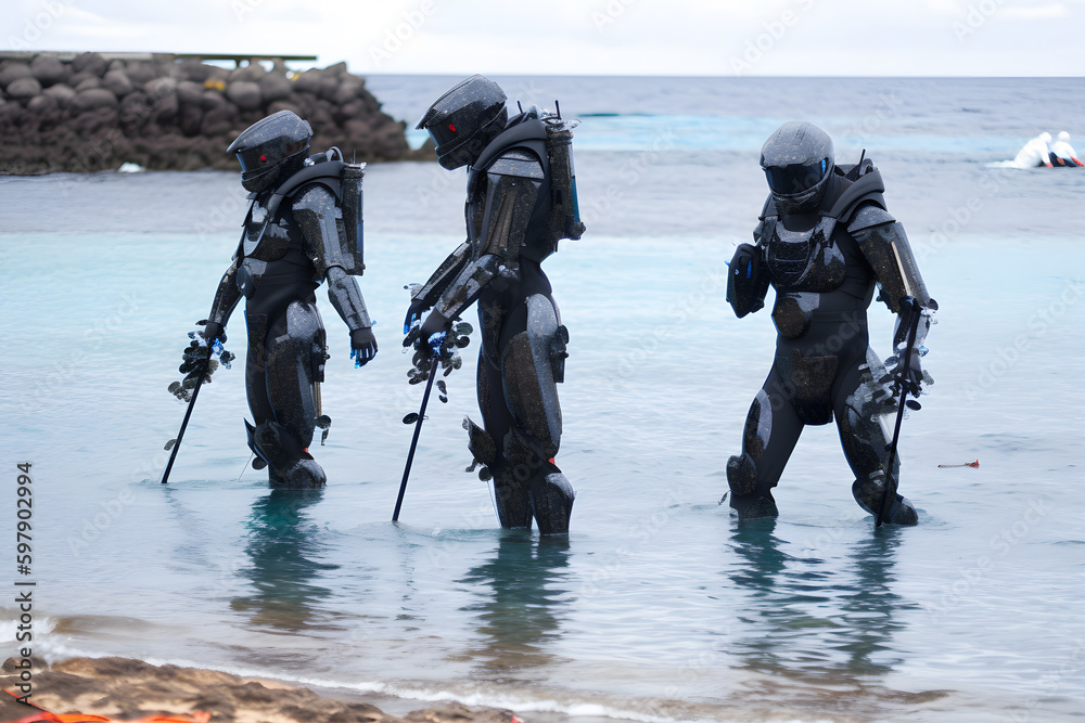 special forces soldiers with weapon take part in military maneuver. war ...