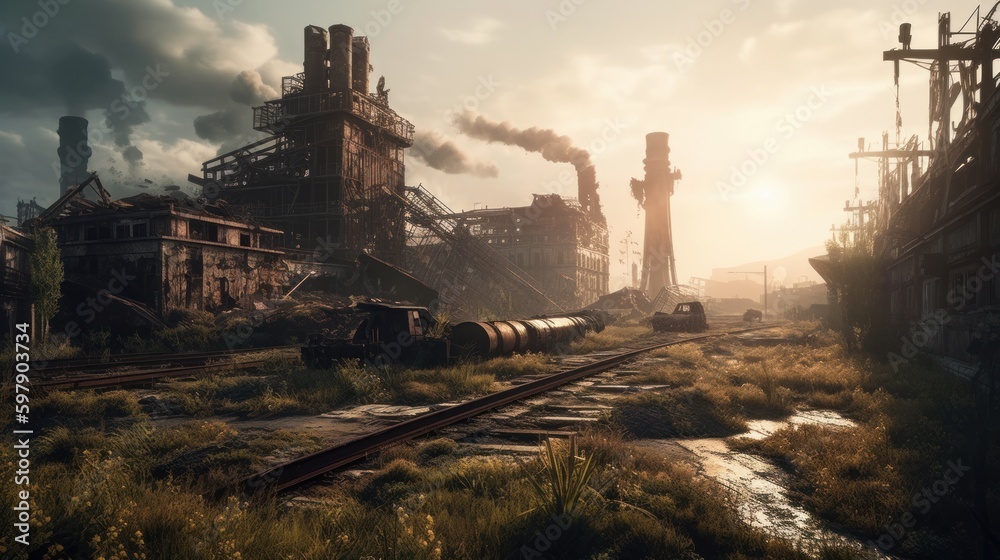 Cinematic cityscape with ruins & skyscrapers: hyper-detailed ...