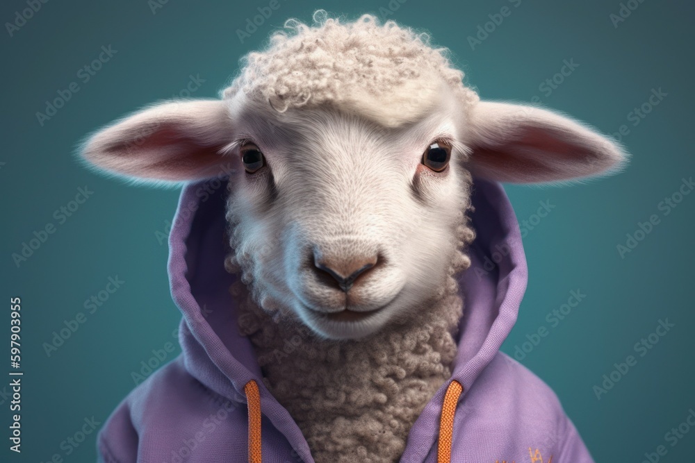Anthropomorphic baby sheep dressed in human clothing. Humanized animal ...