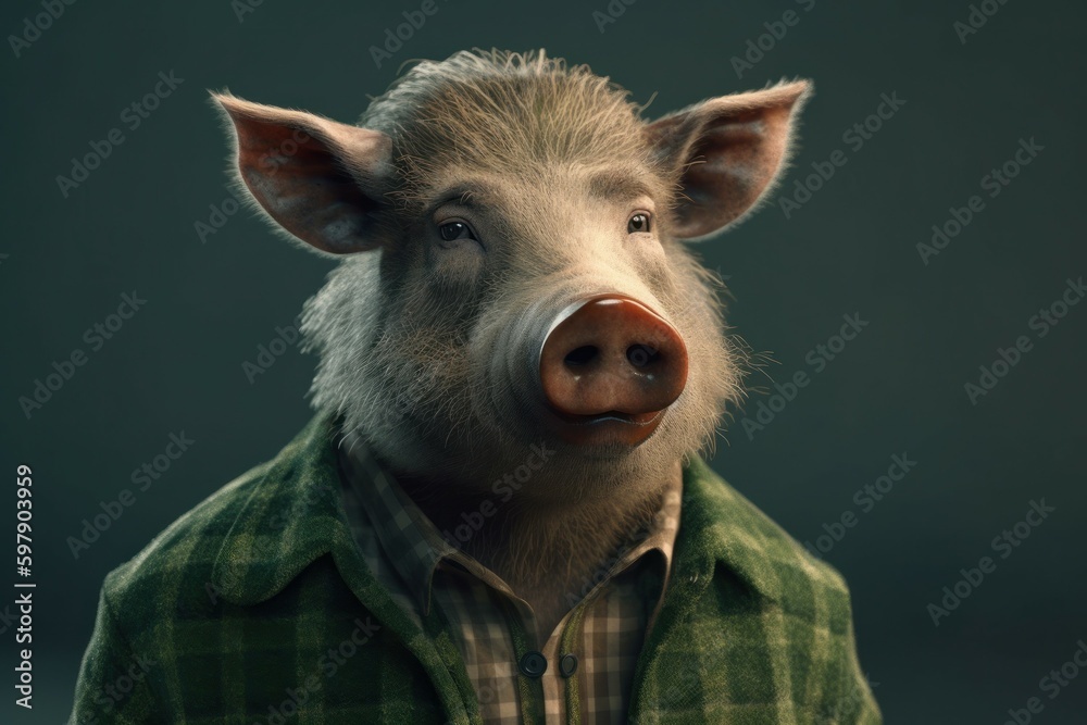Anthropomorphic boar dressed in human clothing. humanized animal ...