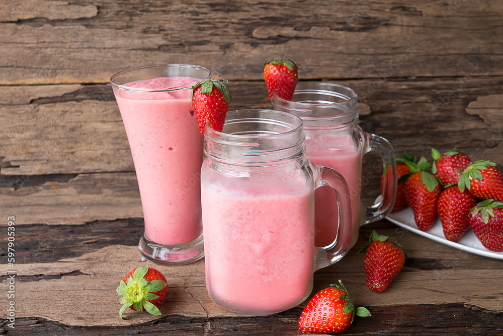 Strawberry yogurt fruit juice smoothie pink colorful fruit juice ...