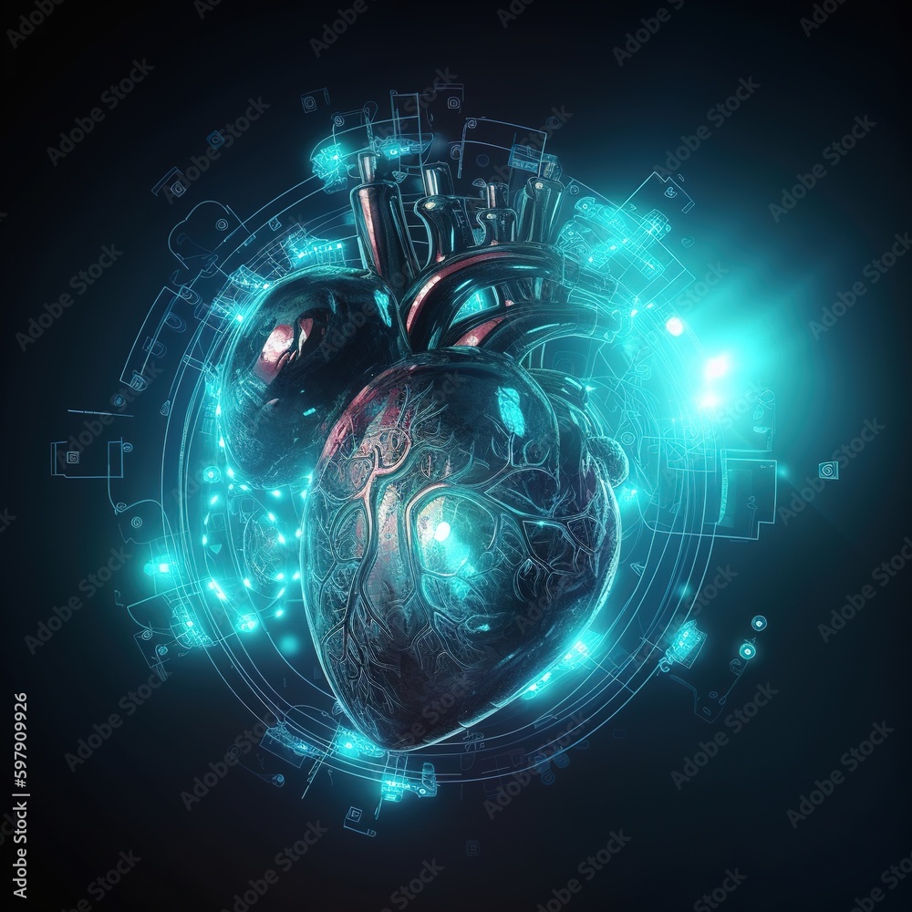 human heart anatomy, technology background. generative ai Stock ...