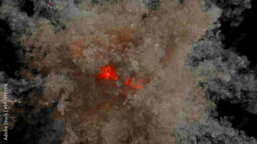 Glitching explosion. Glitchy video of an explosion with smoke on a ...