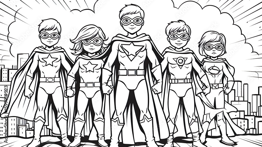 Vector superheroes kids coloring page vector, blank printable design ...