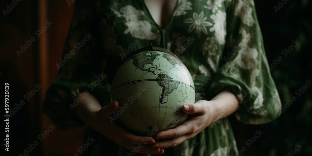 woman holding earth, Created by AI generation, AI generative, Created ...