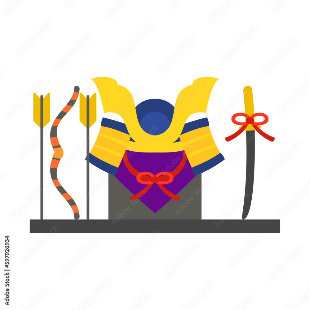 こどもの日の兜飾り。フラットなベクターイラスト。 Kodomo no Hi (Children's Day) helmet ...