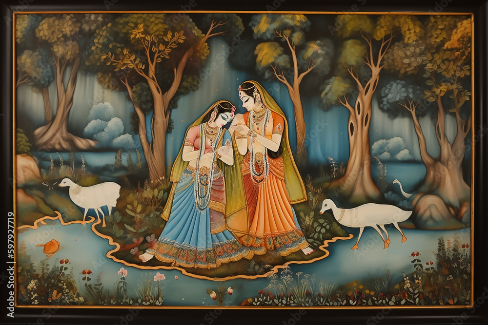 Divine love story of Hindu gods Radha and Krishna through a ...