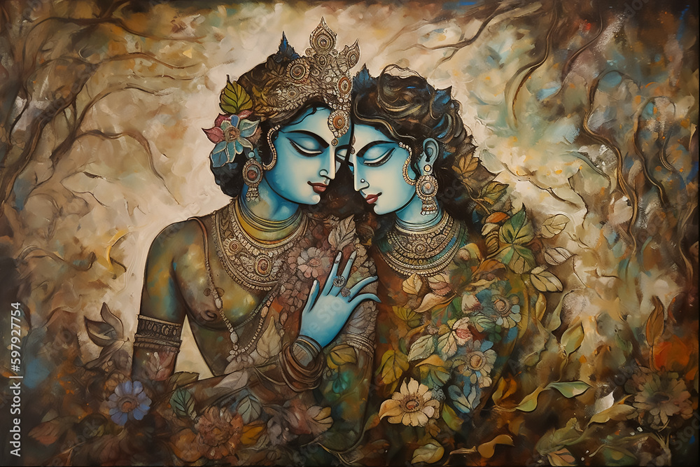 Divine love story of Hindu gods Radha and Krishna through a ...