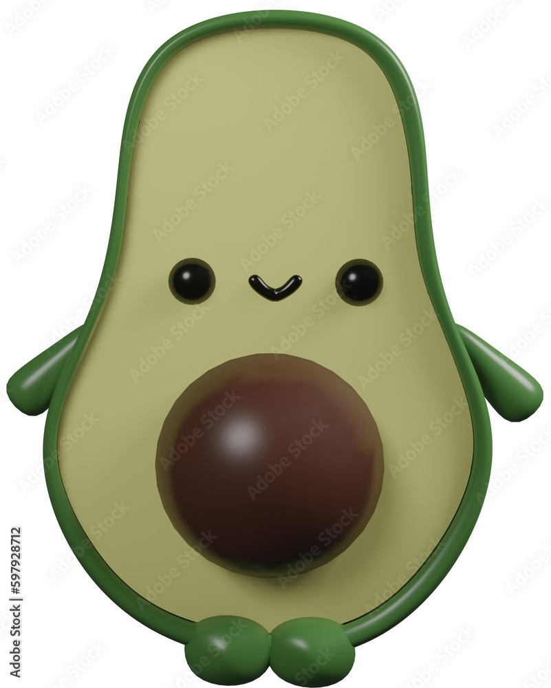 3D illustration render green character fruit avocado boy on transparent ...