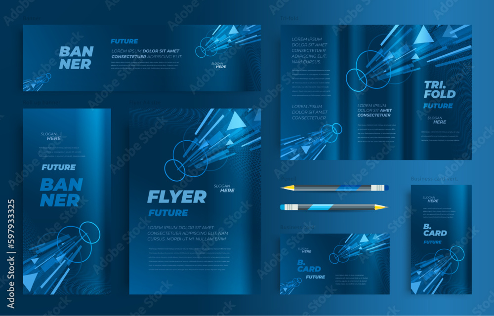 Future style identity Set flyer cover, tri-fold, banner, roll up banner ...