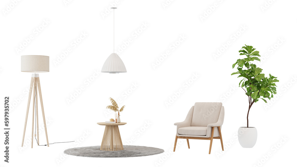 Interior furniture set 3D render. Living room house floor template ...