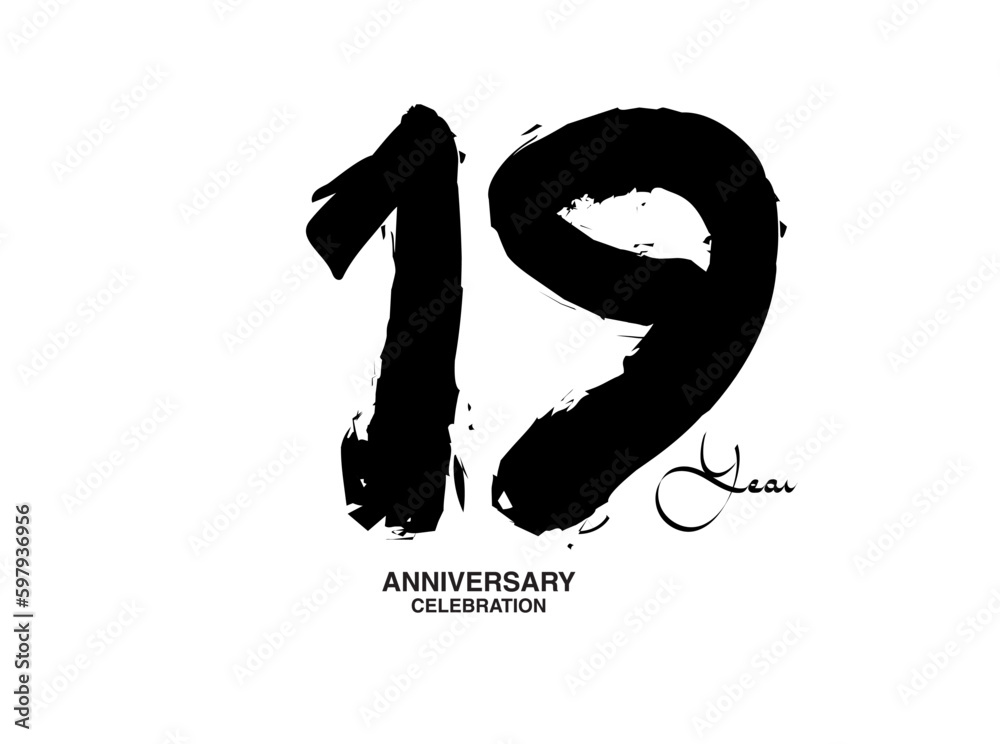 19 Years Anniversary Celebration Vector Template, 19 number logo design ...