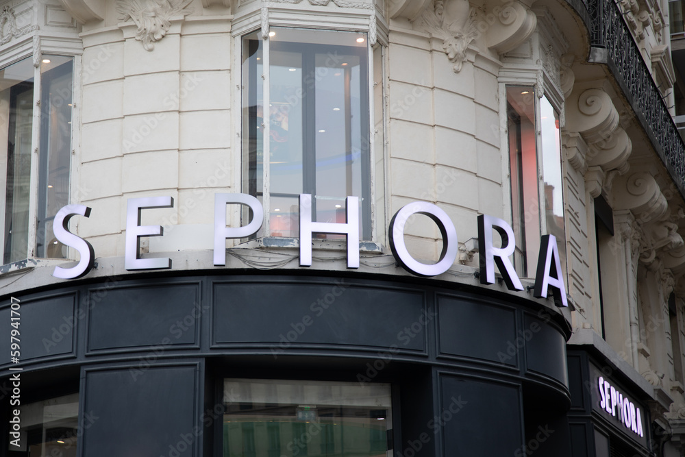 Sephora sign brand facade and text logo signboard shop French chain of ...