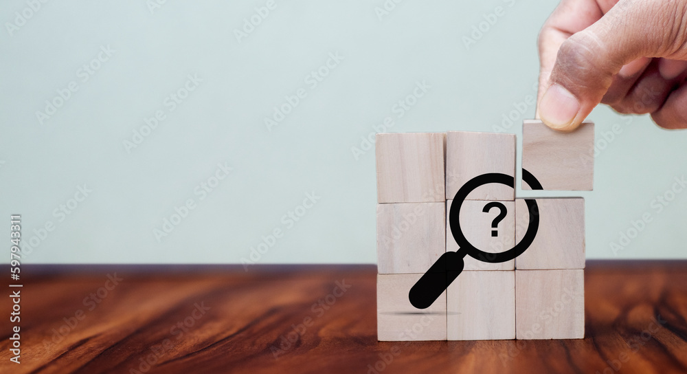 Problems and root cause analysis concept. Define problems to find solution. The wooden cubes ...