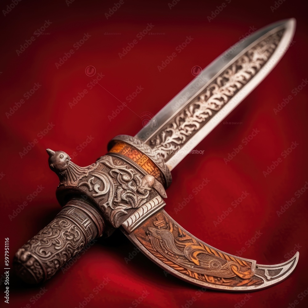 A classic Malayan keris dagger with an ornate handle and sheath ...