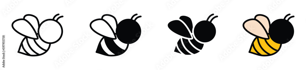 Bee icon vector on the white background. Flying honey bee icon symbol ...