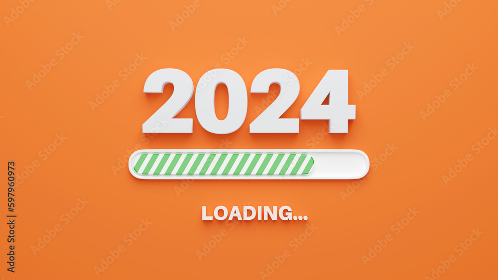 2024 New Year Loading. Features a progress bar on orange background. 3d ...