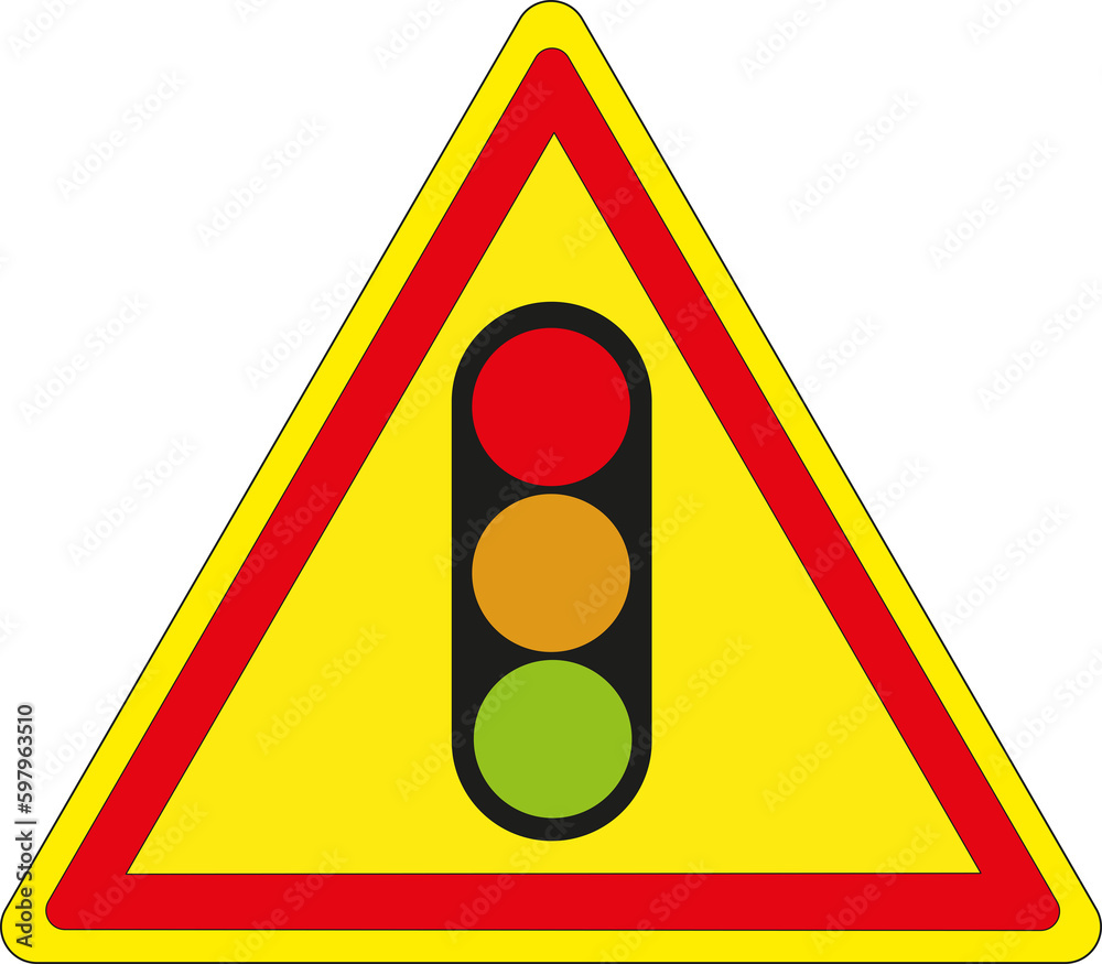 Panneau routier français temporaire feux tricolores Stock Illustration ...