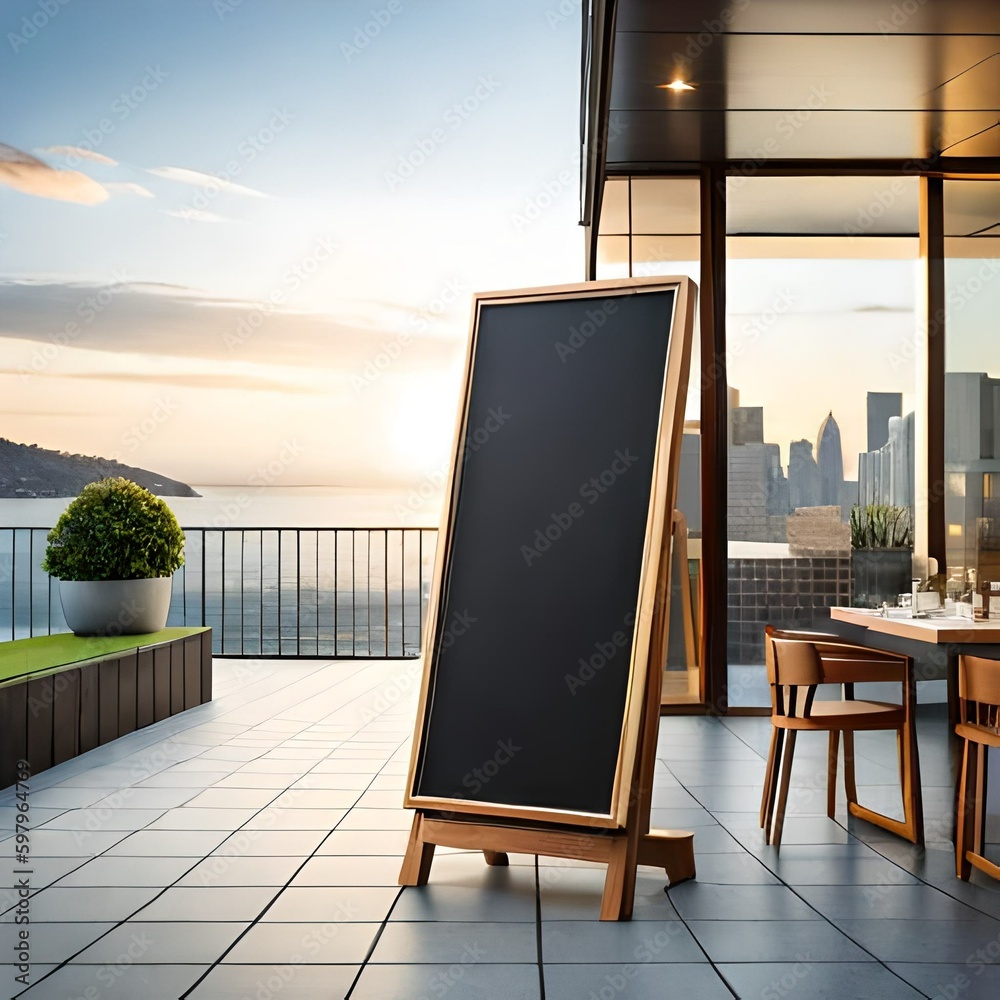 Blank restaurant shop sign or menu boards near the entrance to ...