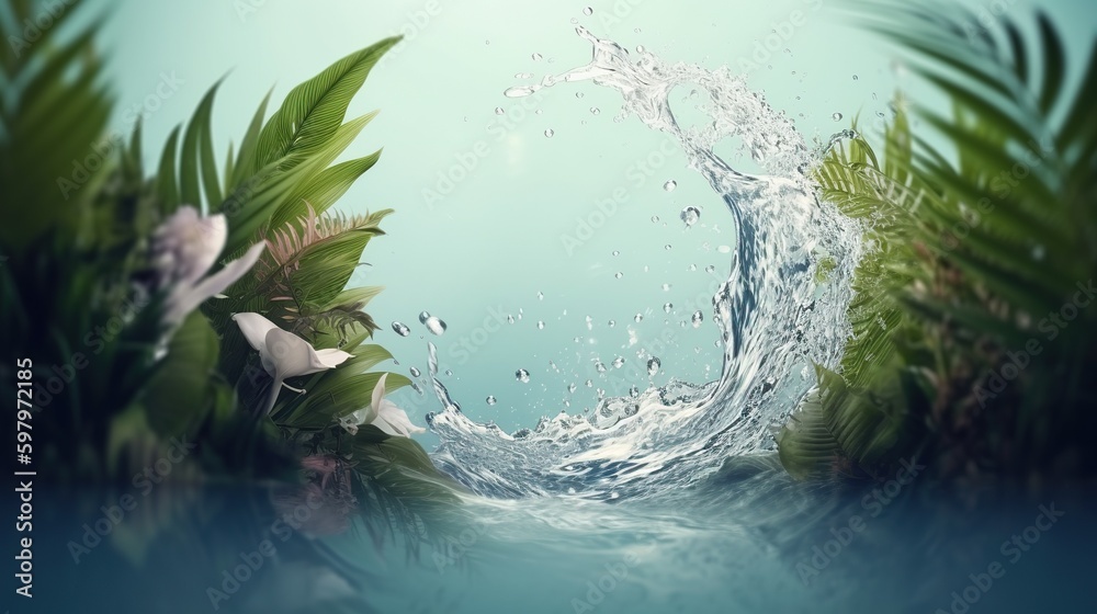 Beautiful minimal background with round water splash and exotic ...