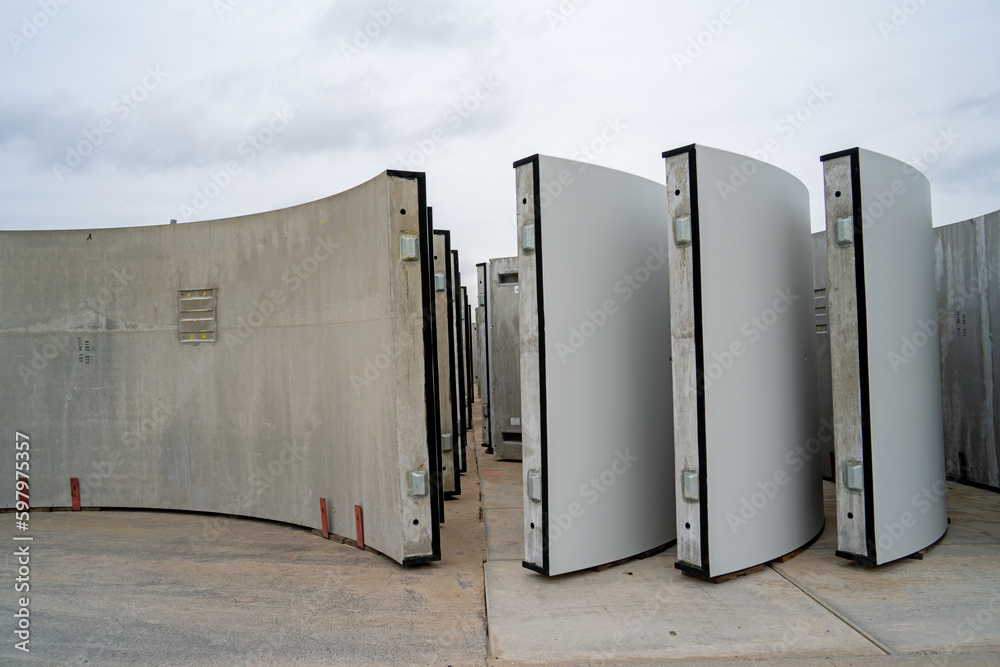 Concrete elements for construction of a wind turbine tower Stock Photo ...