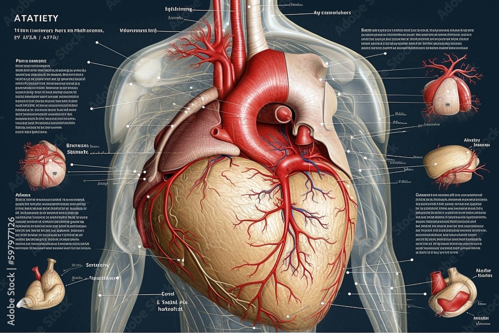 Illustrative Diagram of Heart and Arteries, Detailed Cardiac Structure ...
