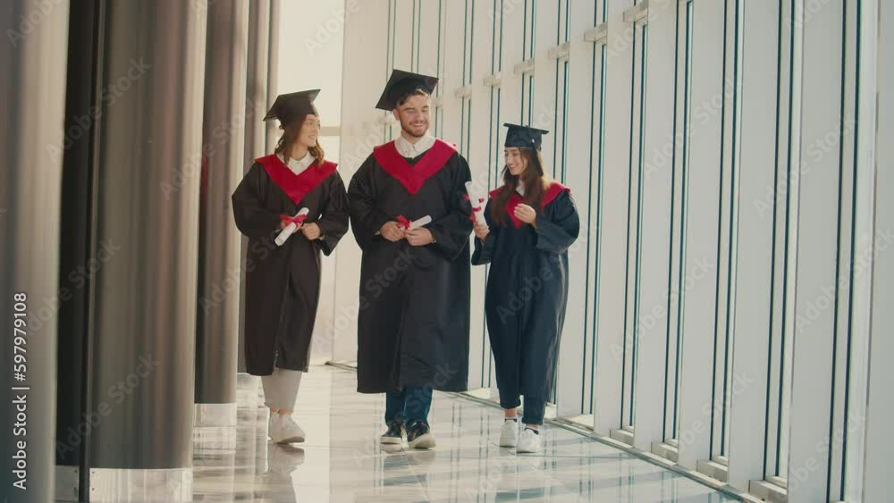 Happy Graduates in the Mantle and Caps Going Through University with ...