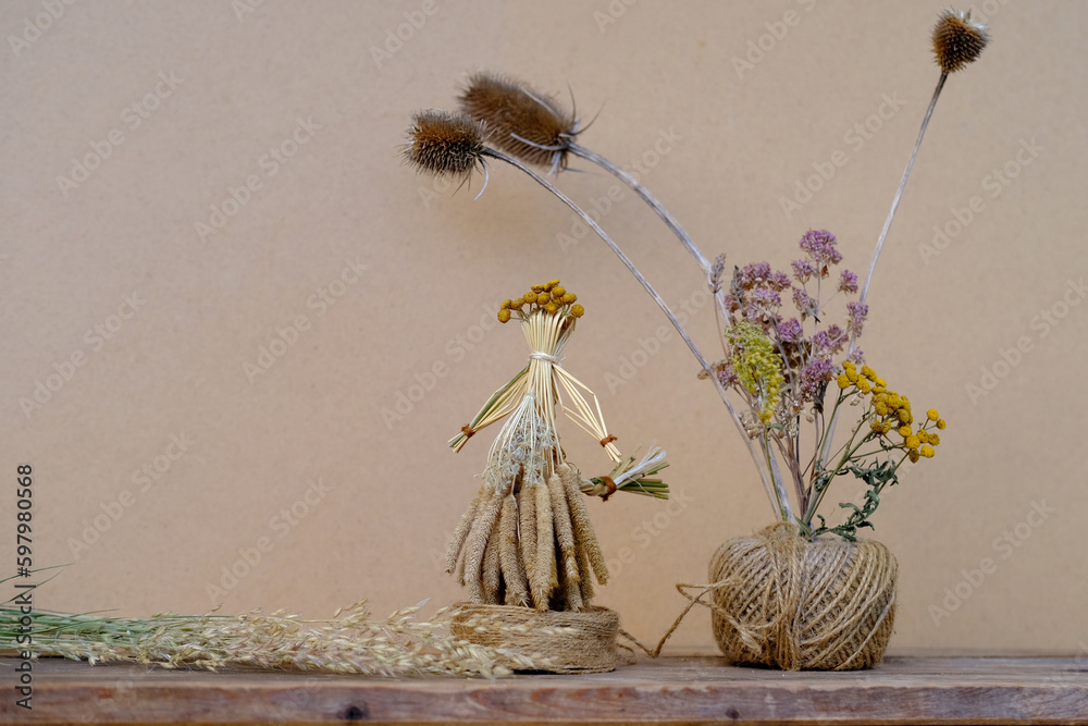 ritual doll made of straw, grass in honor rich harvest, scarecrow for ...