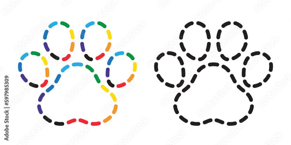dog paw icon vector footprint dash line logo rainbow colorful symbol ...