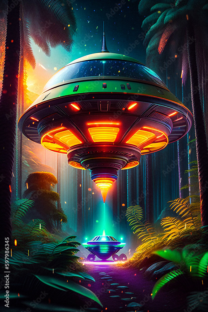 cyberpunk sci fi alien spaceship ufo is landing in the mysterious ...
