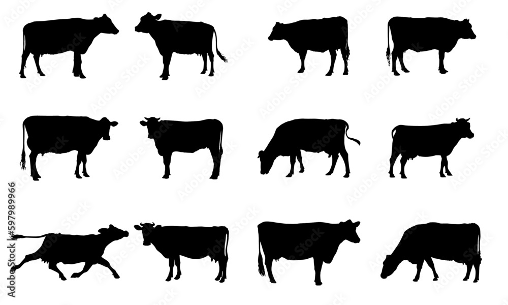 cow silhouette collection Stock Vector | Adobe Stock