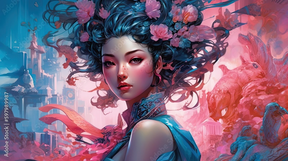 Title: Illustration of a Fantasy woman and abstract art, AI Generated ...