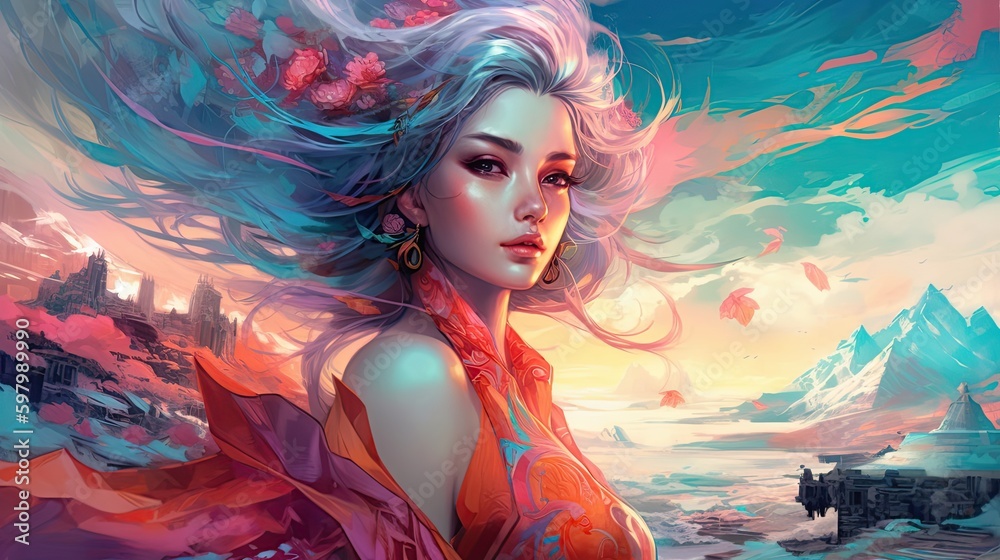 Title: Illustration of a Fantasy woman and abstract art, AI Generated ...