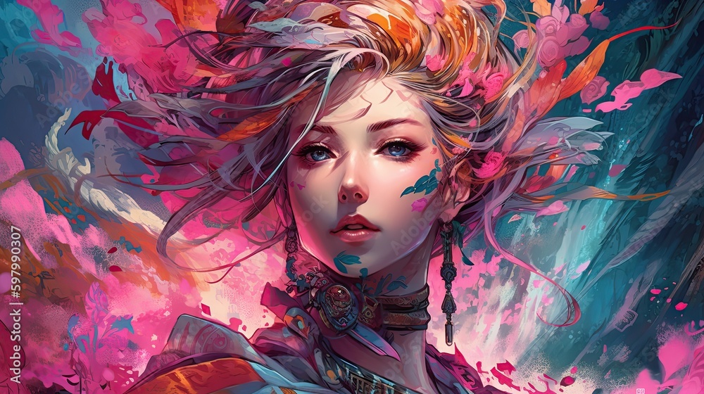 Title: Illustration of a Fantasy woman and abstract art, AI Generated ...