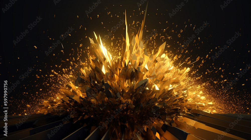 Golden explosion of dynamic 3D shapes and particles, perfect for a bold ...