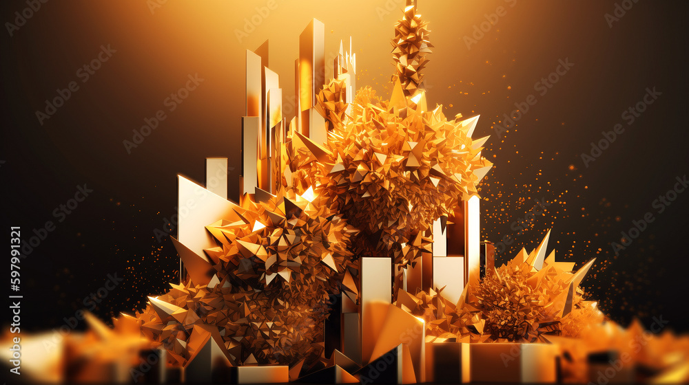 Golden geometric explosion - 3D abstract composition with dynamic ...