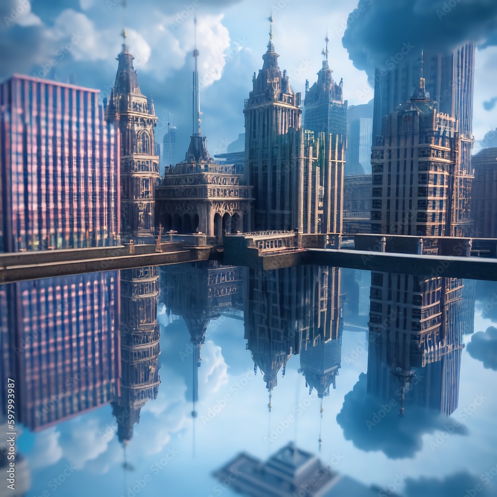 Surreal cityscape, Fictional city, Unrealistic architecture, Cloudy ...