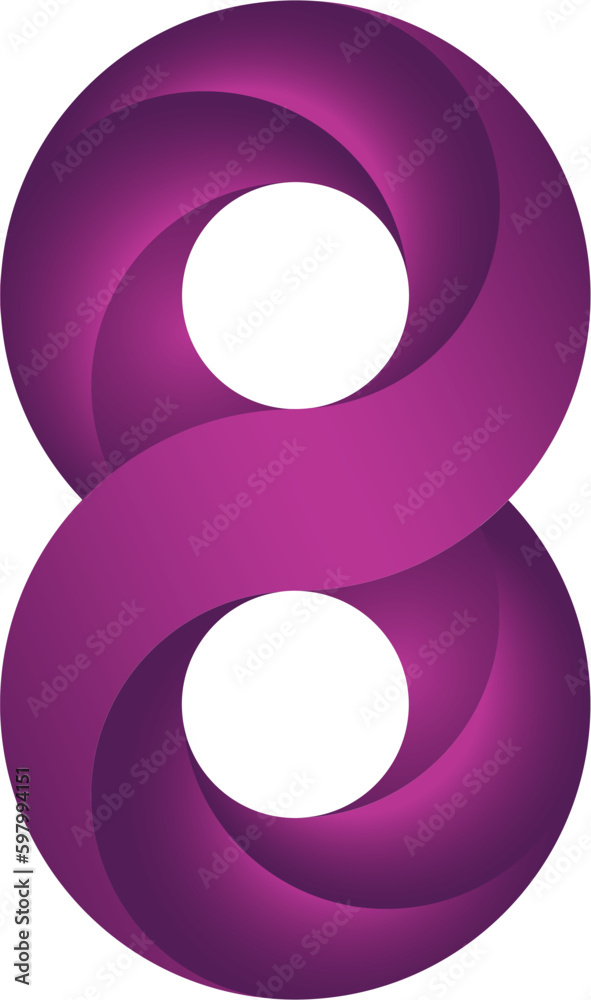 Number eight on white. Eight or 8 logo design. Impossible shape ...