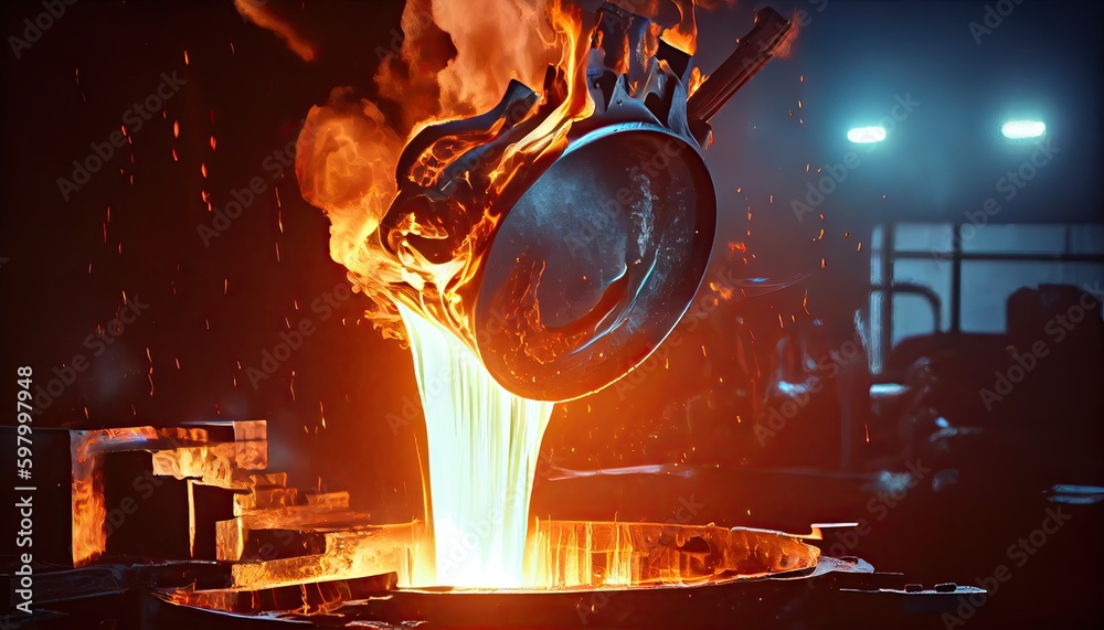 Liquid steel is poured from a metallurgical ladle Stock Illustration ...
