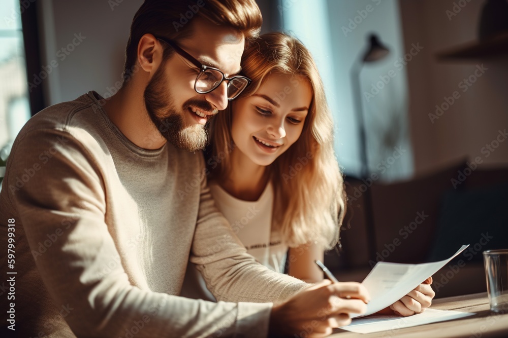 A young couple start to live together, they look at the first bill of ...