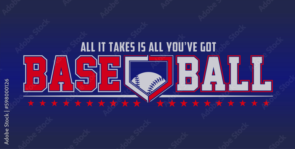 Baseball team design isolated on dark blue black background. School ...