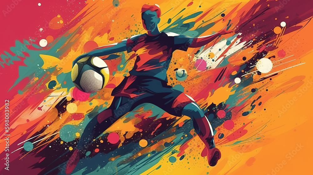 a man is shooting and kick a football, modern poster, generative ai ...