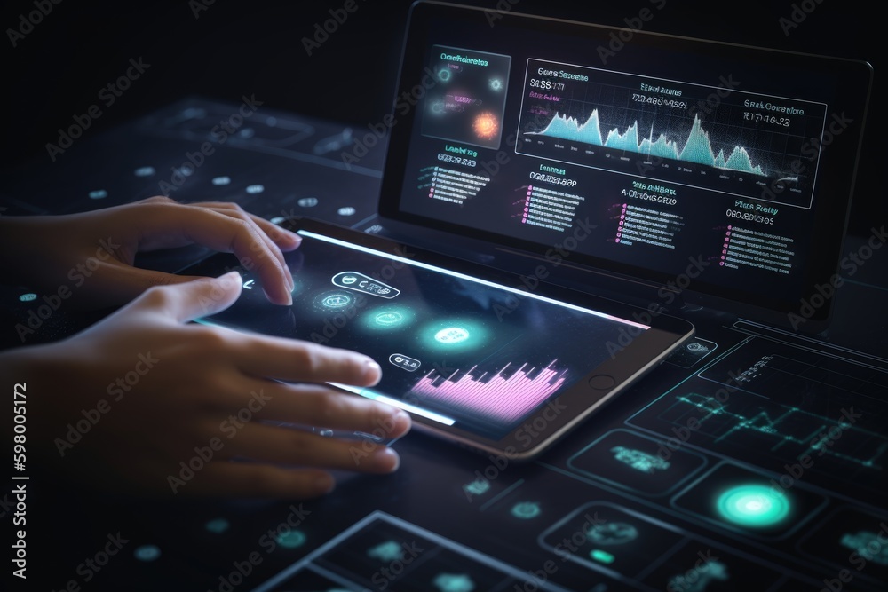 Intelligence and business analytics with key performance indicators dashboard concept, Ai ...