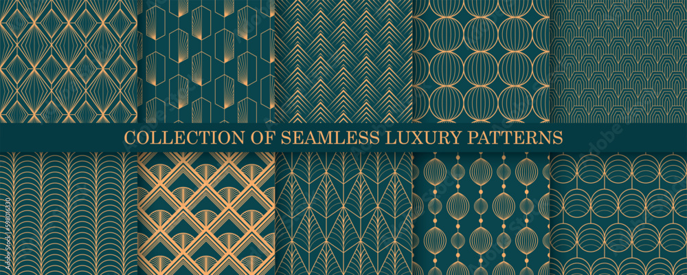 Collection of art deco seamless geometric ornamental patterns - elegant ...
