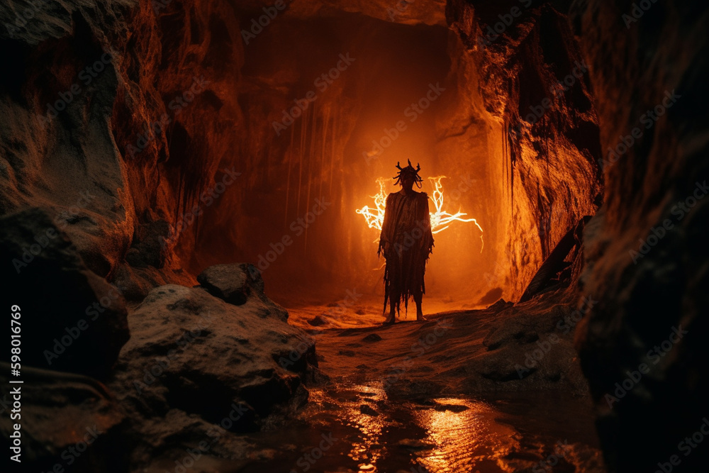 devil cave fire ugly creature fictional abstract. Generative AI Stock ...