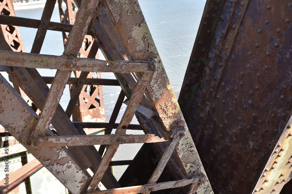 Severe damage to steel bridge structure. Rust and broken flat bar on ...