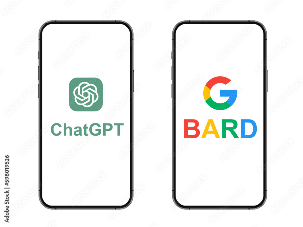 Kiev, Ukraine - April 30, 2023: Set popular AI chatbot services logo ...