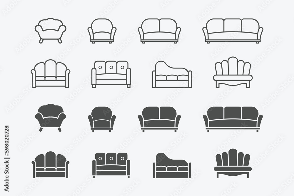Sofa vector icon set. vector illustration of sofa isolated icon set ...
